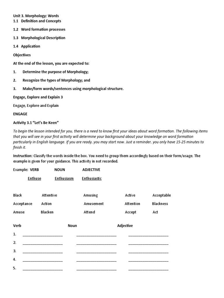 Unit 3. Morphology - Words | PDF | Morphology (Linguistics) | Word