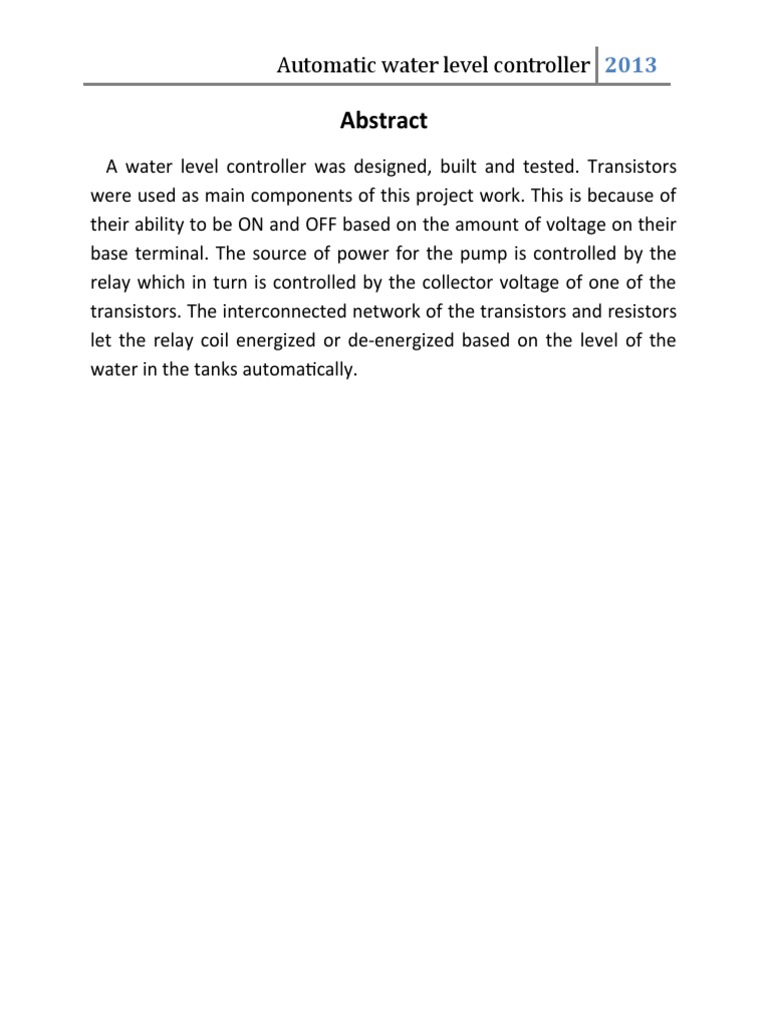 Automatic Water Level Controller Design | PDF | Relay | Electronic Circuits