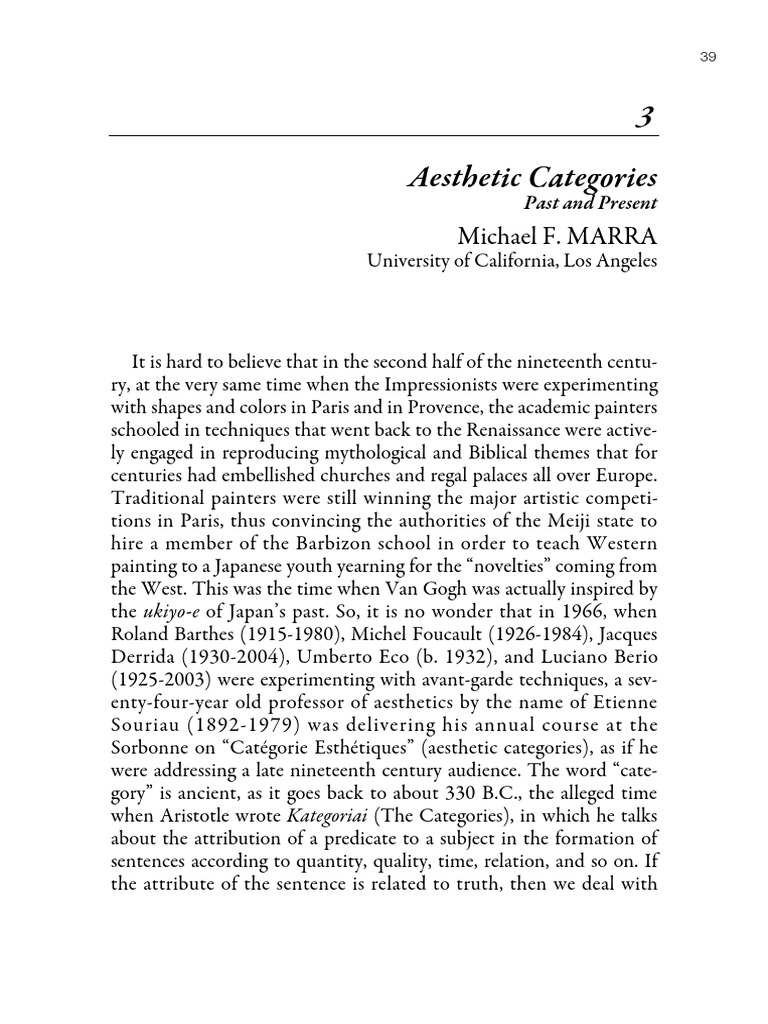 Aesthetic Categories: A Historical Analysis of the Development and ...