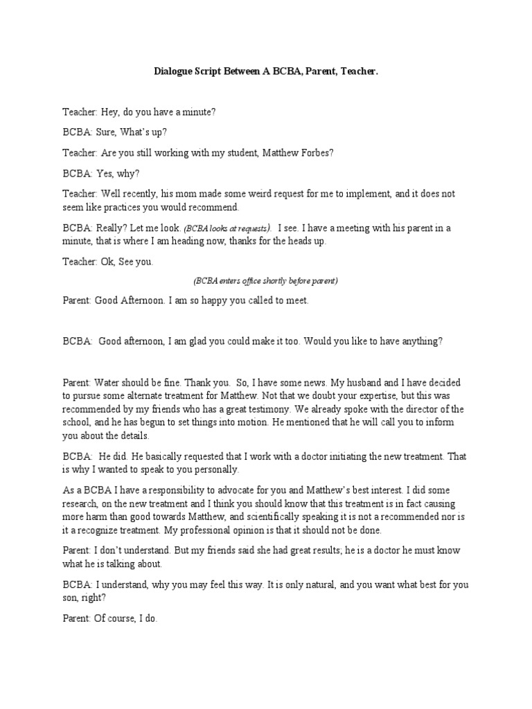 BCBA Parent-Teacher Dialogue on Treatment | PDF | Cognition