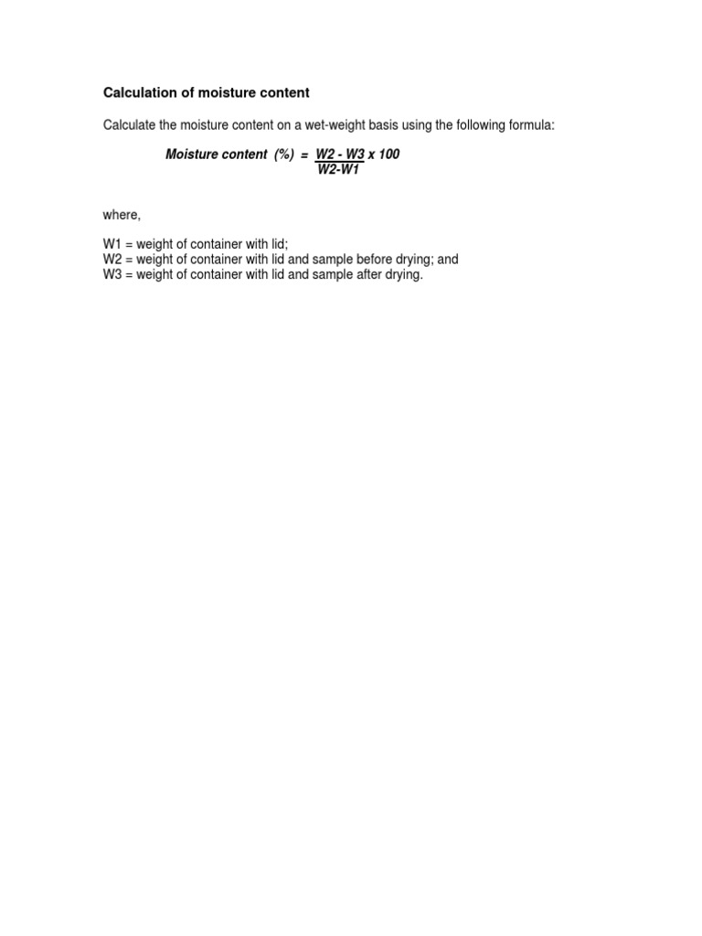 Moisture Content Calculation Formula | PDF