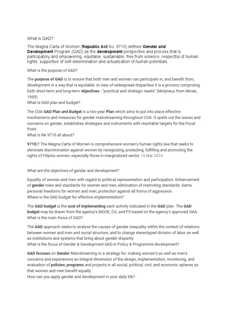 Development Program (GAD) As The Development Perspective and Process ...