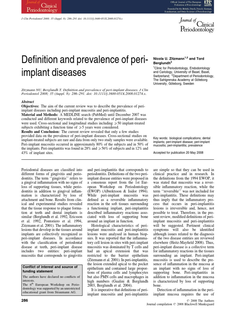 Definition and Prevalence of Peri-Implant Diseases | PDF ...