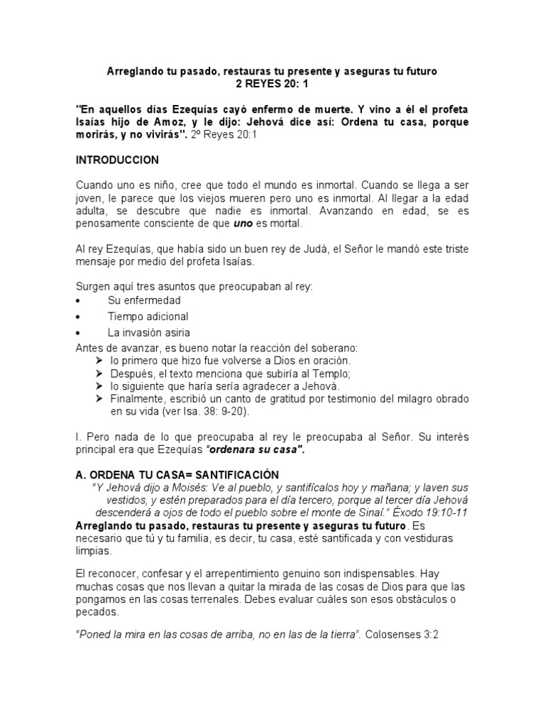 2 REYES 20 - Ezequias - BOSQUEJO | PDF | Isaias | Oración
