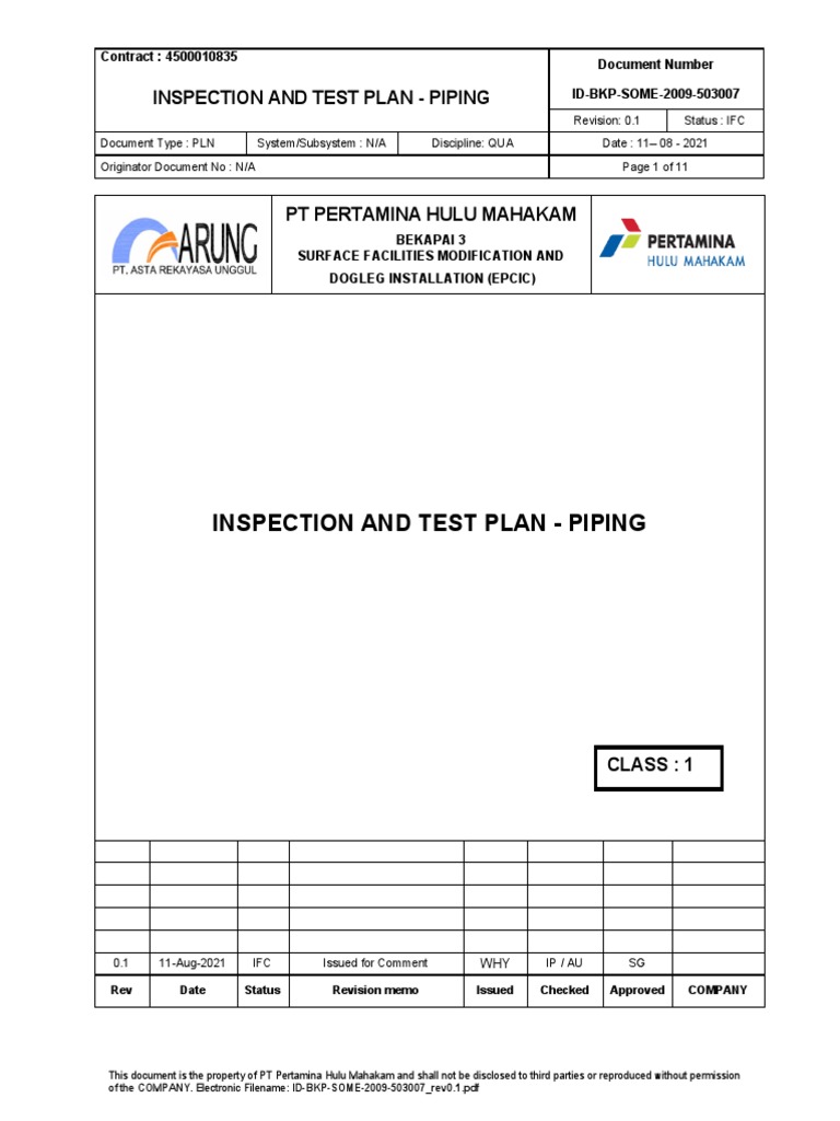 Inspection and Test Plan - Piping | PDF | Nondestructive Testing ...