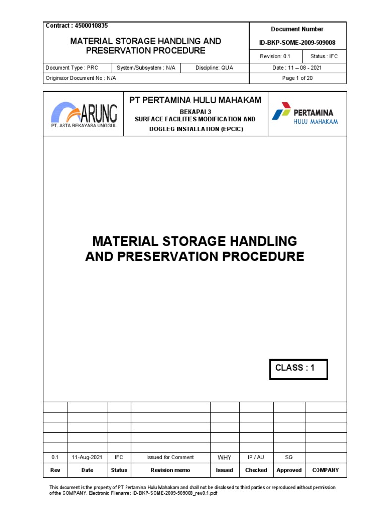 Material Storage and Preservation Procedure | PDF | Pipe (Fluid ...