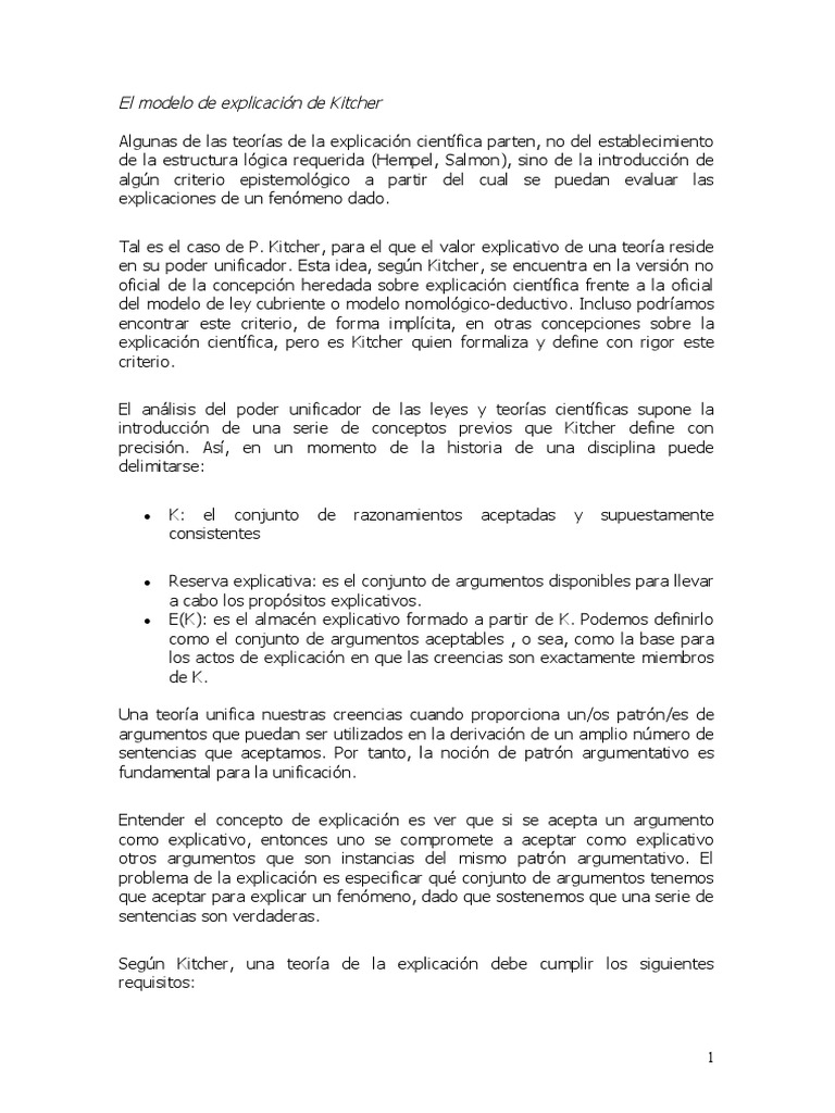El Modelo de Explicación de Kitcher | PDF | Teoría | Conocimiento