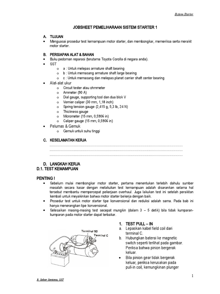 Jobsheet Pemeliharaan Sistem Starter | PDF
