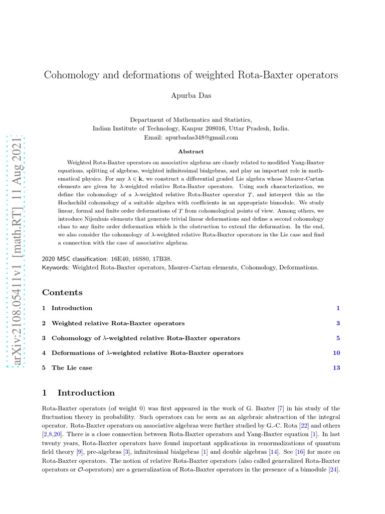 Cohomology and Deformations of Weighted Rota-Baxter Operators ...