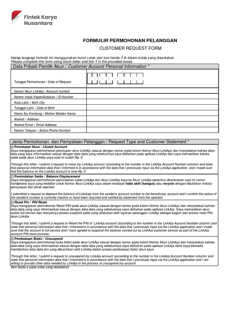 Customer Single Request Form - Telkomsel Only | PDF