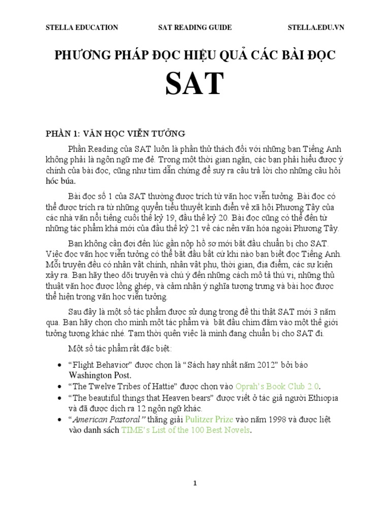 Sat Reading Guide (Stella Education) | PDF