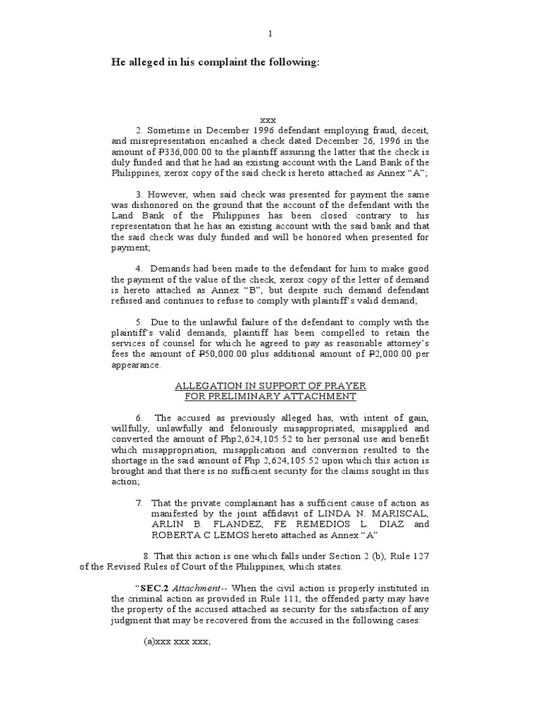 Sample Preliminary Attachment | PDF | Private Law | Judiciaries