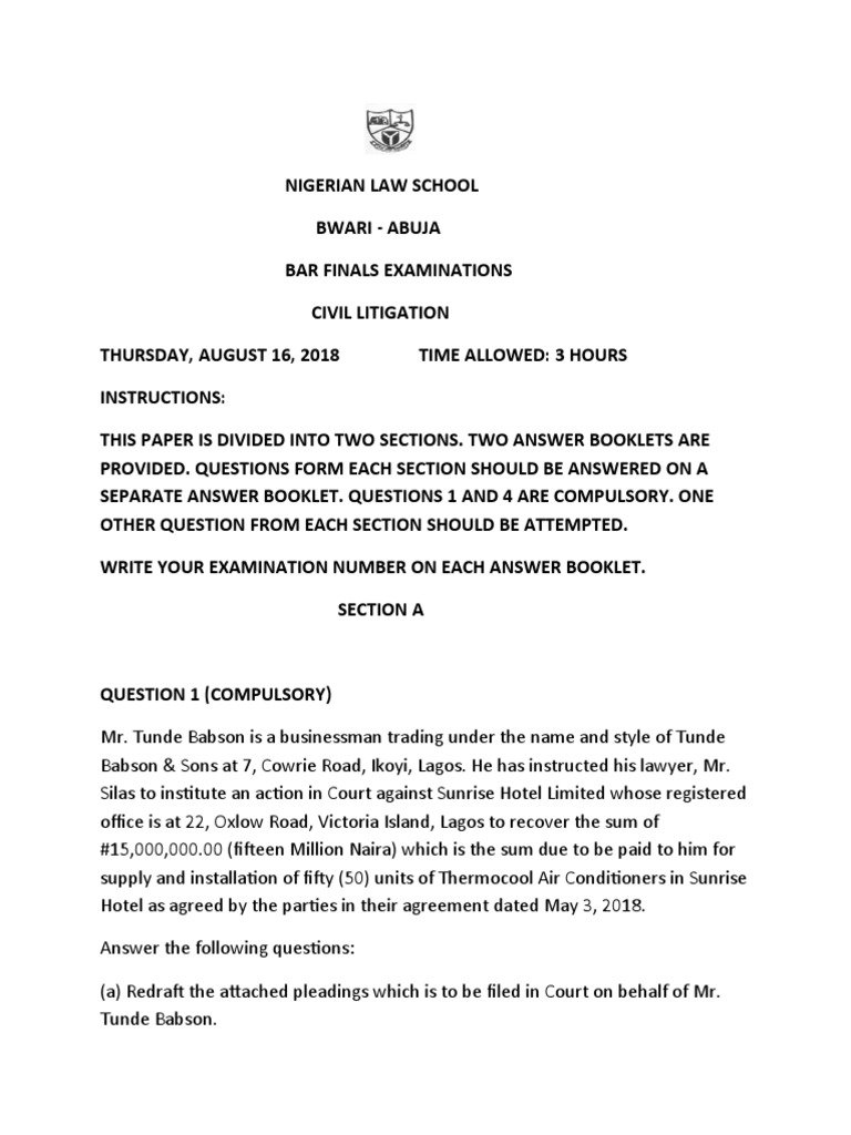 2018 Civil Litigation Past Quesrions and Answers | PDF | Appeal ...