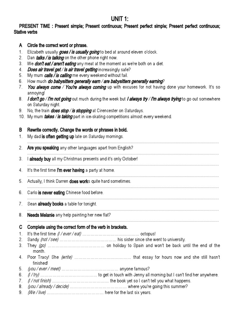 UNIT 1 - Present Tenses | PDF