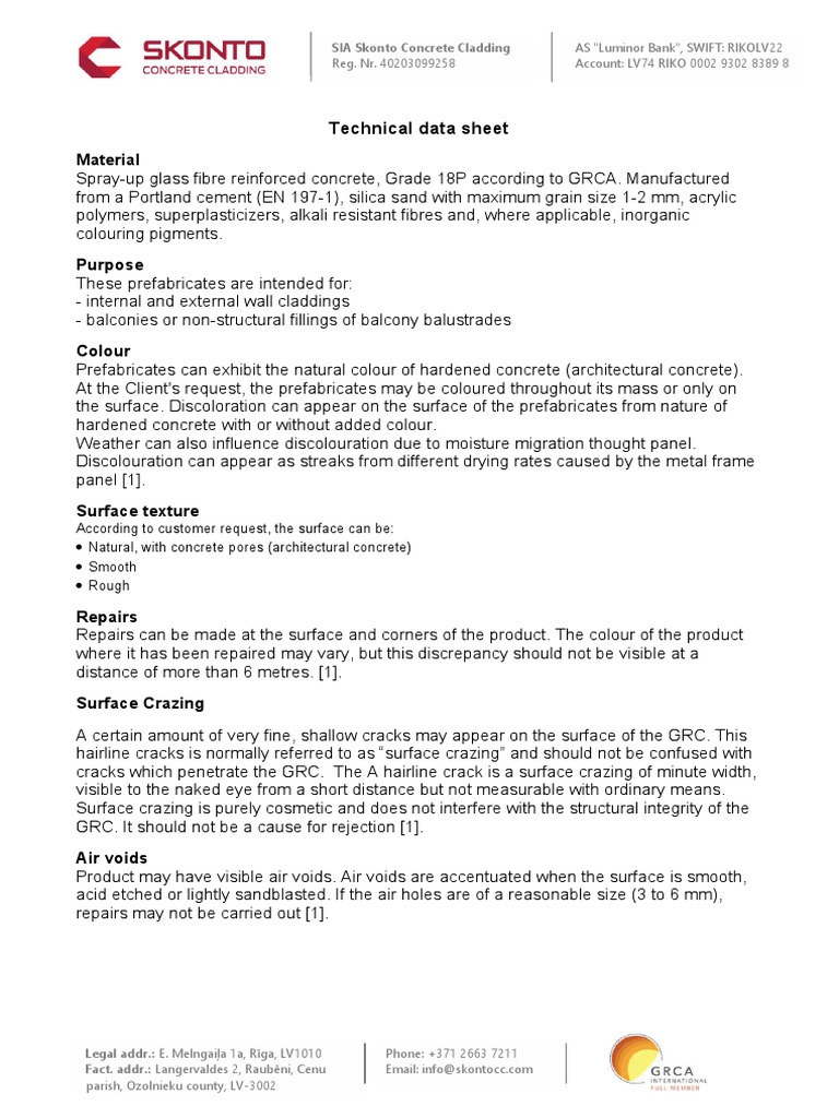 Material: Technical Data Sheet | PDF | Concrete | Reinforced Concrete