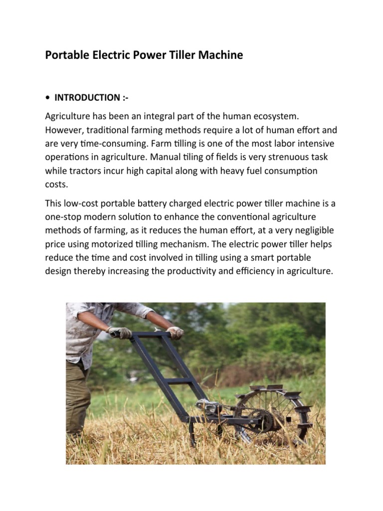Portable Electric Power Tiller Machine: - Introduction | PDF