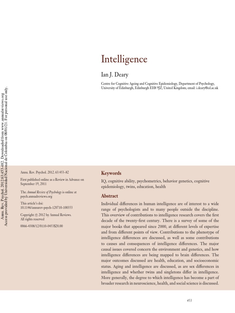 Intelligence: Ian J. Deary | PDF | Intelligence | Psychology