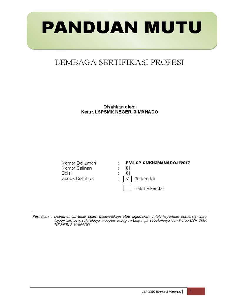 Panduan Mutu LSP SMK Negeri 3 Manado | PDF