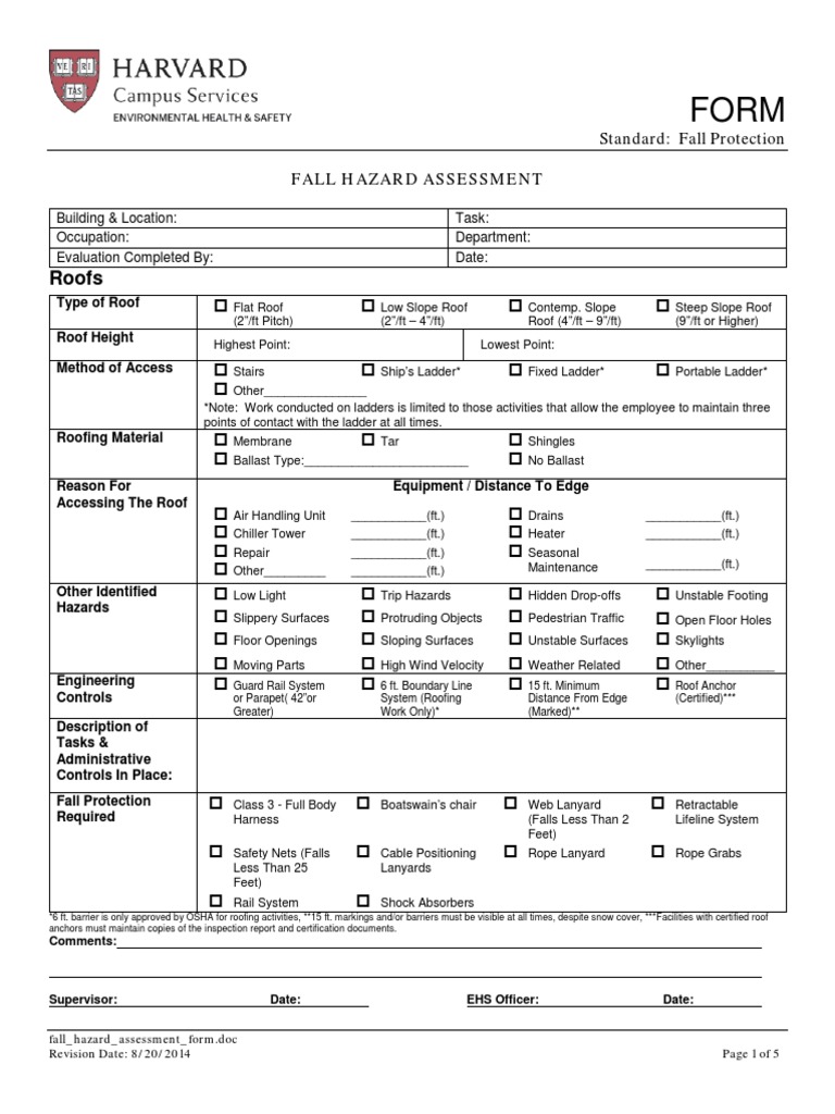 Fall Hazard Assessment Form 0 | PDF | Roof | Ladder