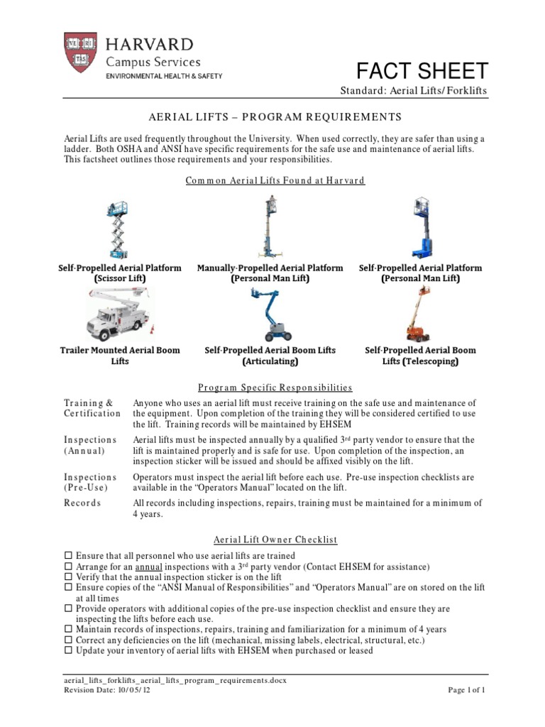 Aerial Lifts Forklifts Aerial Lifts Program Requirements | PDF ...