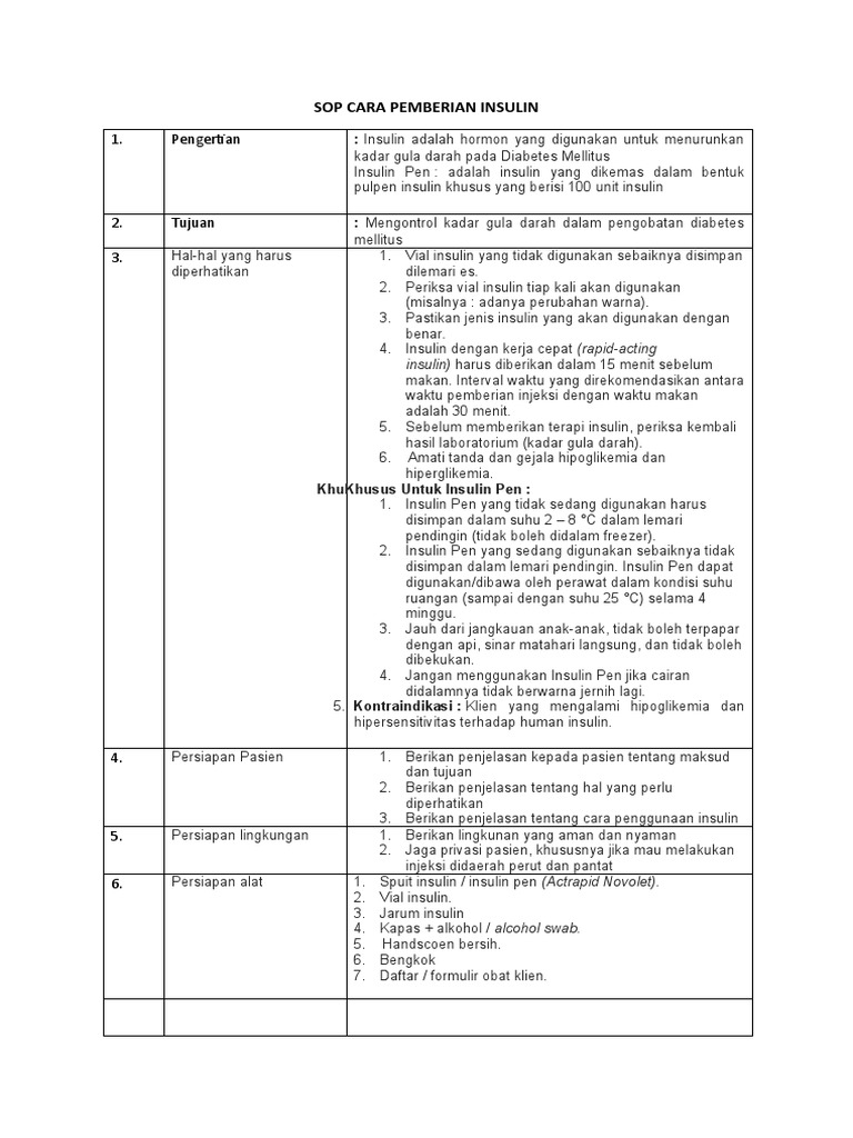Sop Cara Pemberian Insulin | PDF