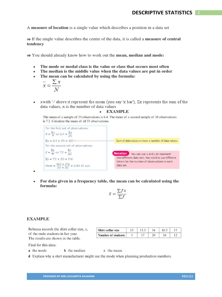Advenced Level Descriptive Statistics | PDF | Quartile | Mean