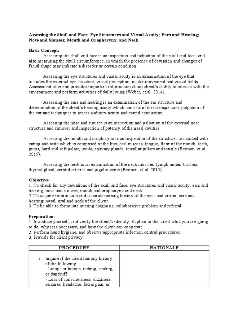 Assessing The Skull and Face Eye Structures and Visual Acuity Ears and ...