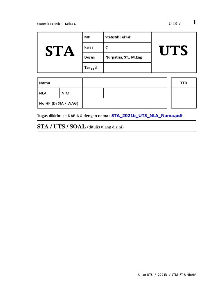 STA 2021b Ujian UTS Template | PDF