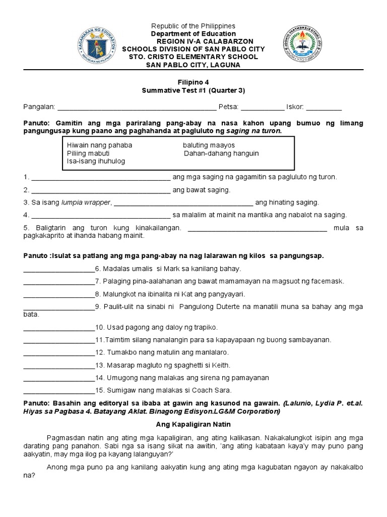ASSESSMENT Fil4 - Q3 | PDF