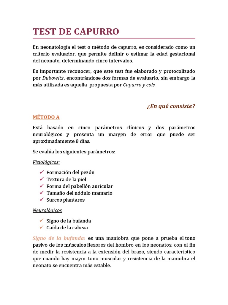 Test de Capurro | PDF | Especialidades Medicas