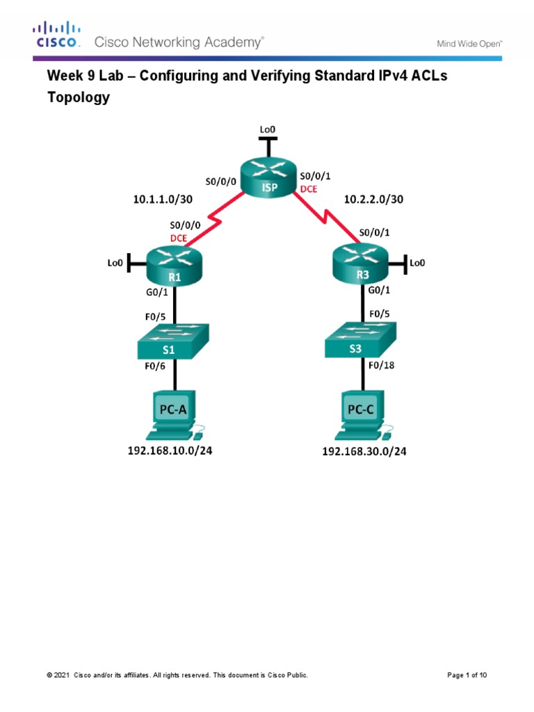 Week 9 Lab - Configuring and Modifying Standard IPv4 ACLs - ILM | Download Free PDF | Internet ...