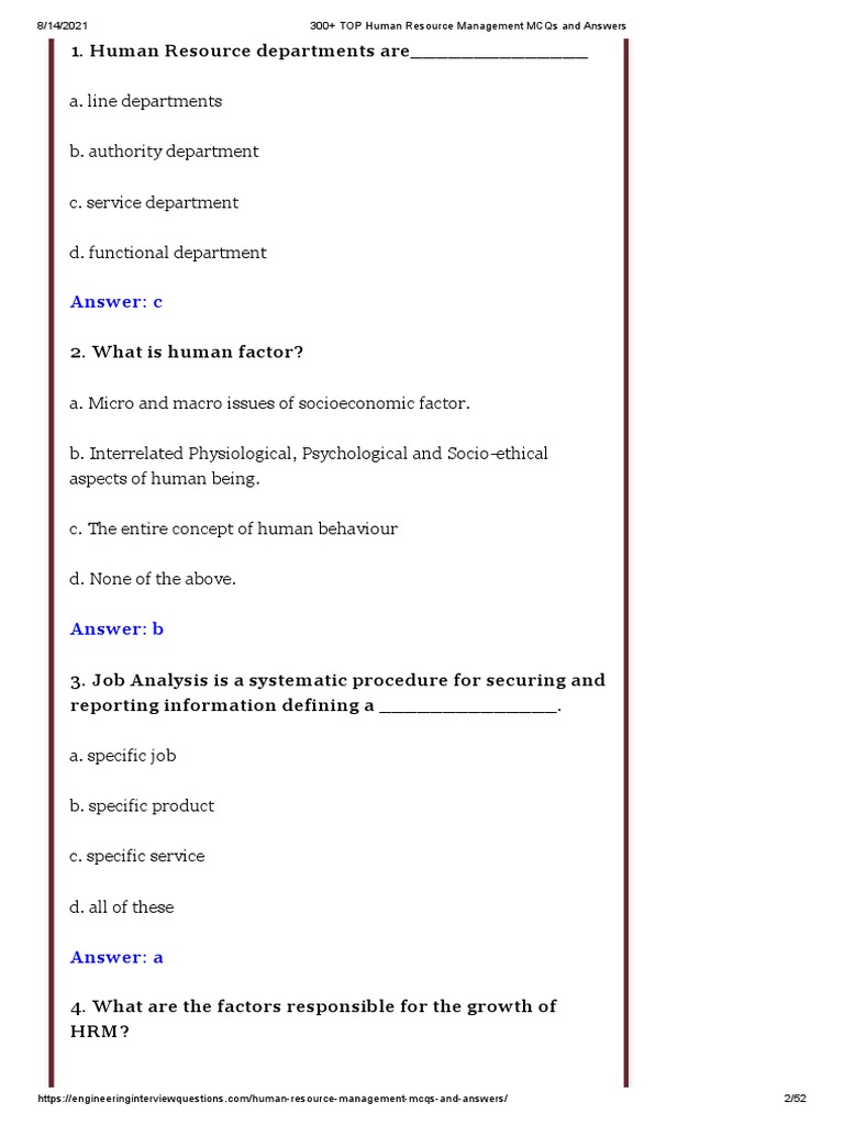 HRM MCQs and Key Concepts | PDF | Human Resource Management | Employment