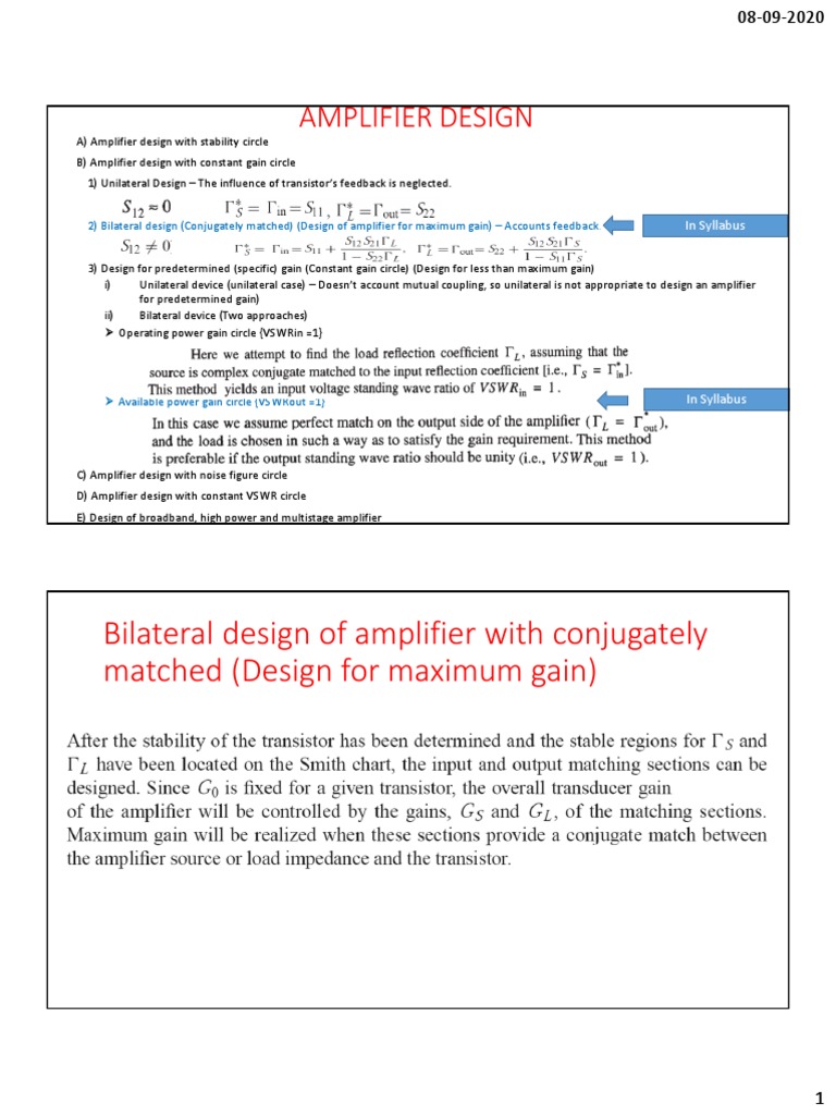 Amplifier Design: Bilateral Design of Amplifier With Conjugately ...