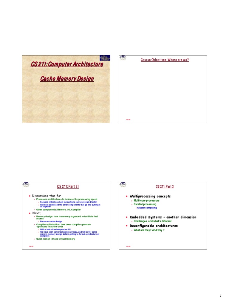CS 211: Computer Architecture Cache Memory Design | PDF | Cpu Cache | Random Access Memory