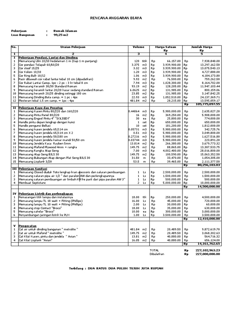 Contoh Perhitungan RAB Pembangunan Rumah | PDF