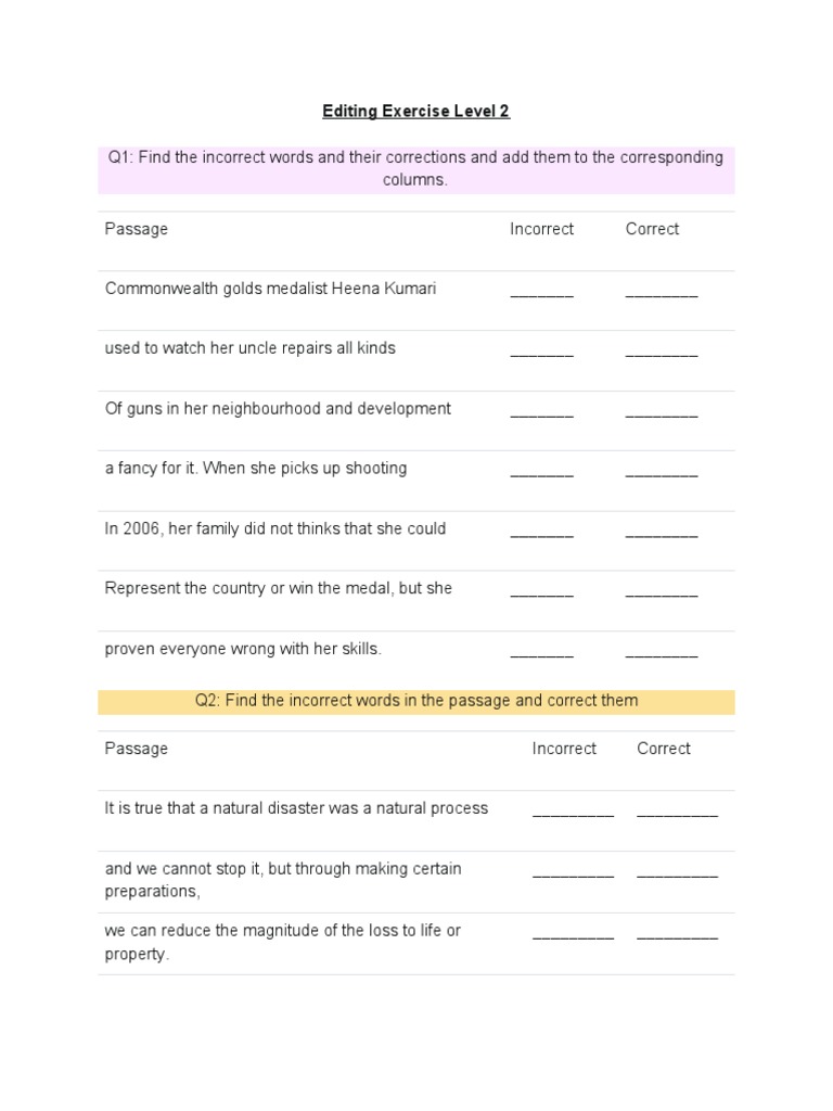 Editing Exercise Level 2 | PDF