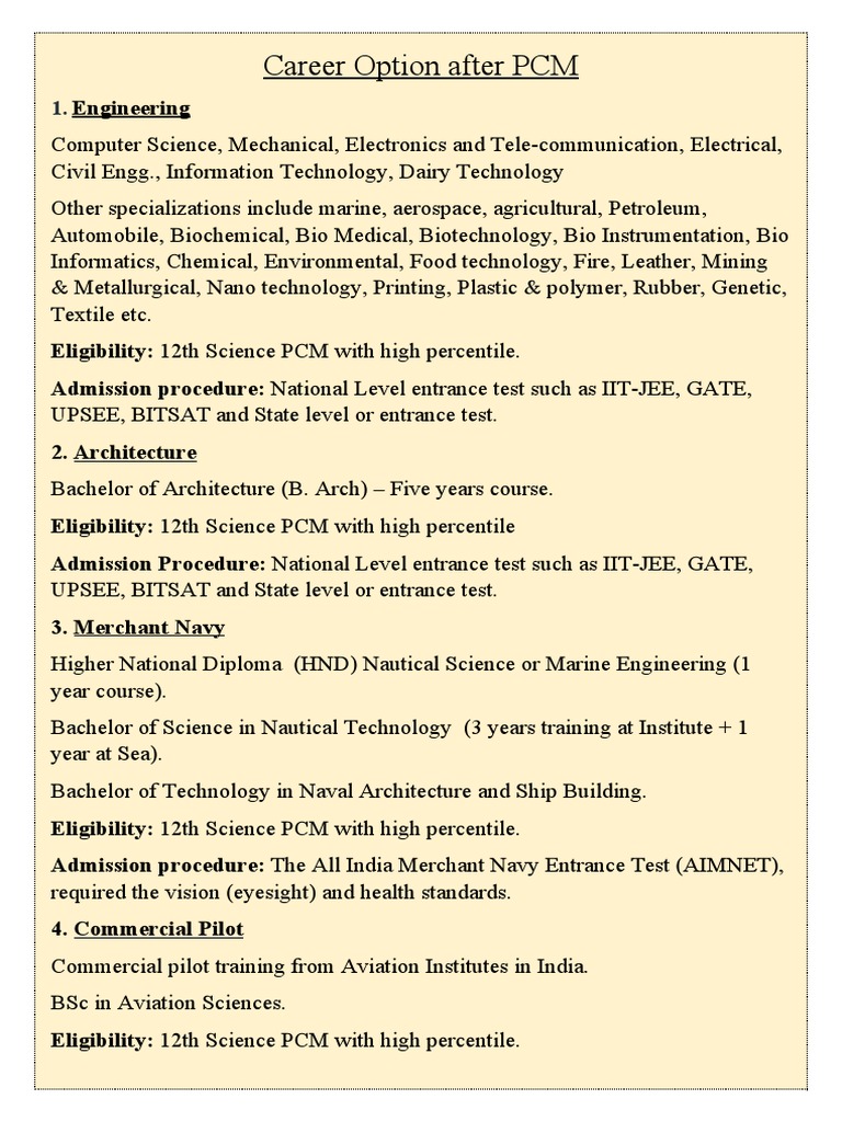 Career Option After PCM | PDF | Bachelor's Degree | University And ...