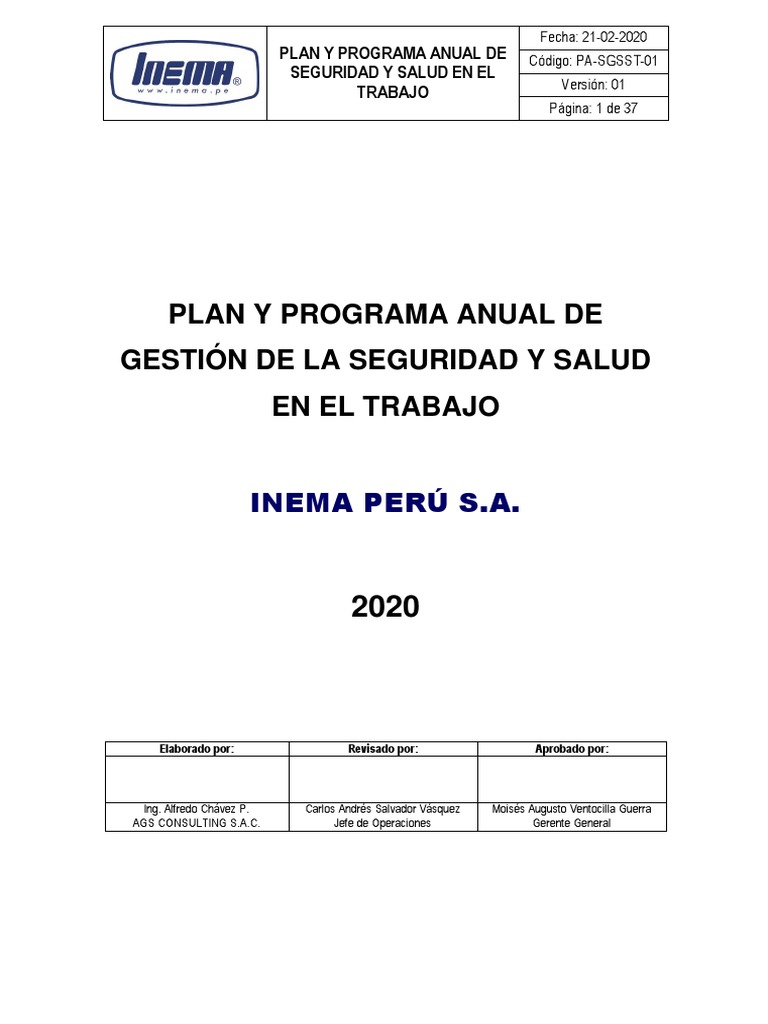 Plan y Programa Anual SST 2020 | PDF | Seguridad y salud ocupacional | Planificación