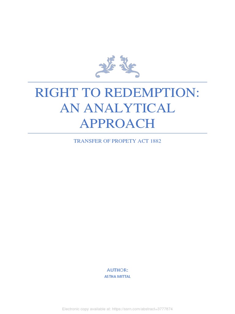 Right To Redemption: An Analytical Approach: Transfer of Propety Act ...