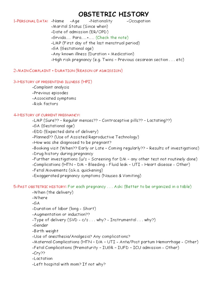 Obstetric History Sheet | PDF | Pregnancy | Sexual Reproduction