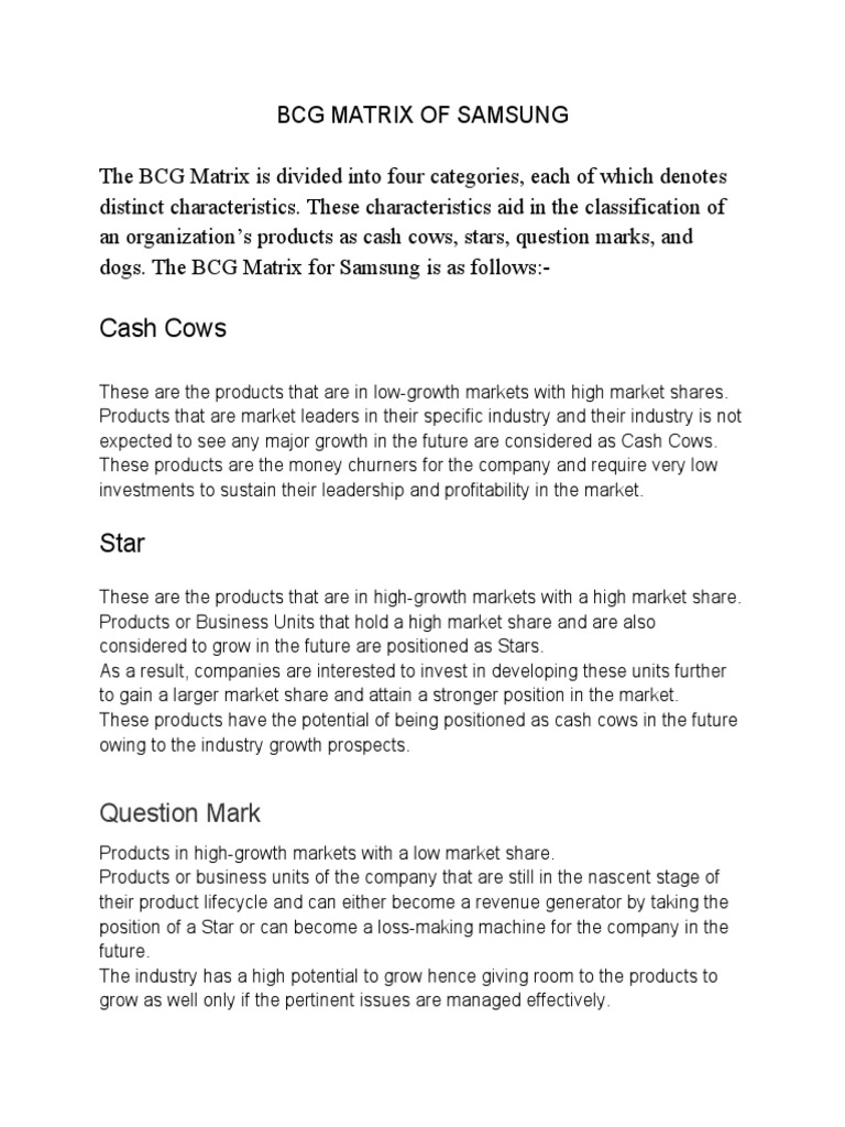 Understanding of BCG AND ANSOFF MATRIX APPLE AND SAMSUNG | PDF | Apple ...