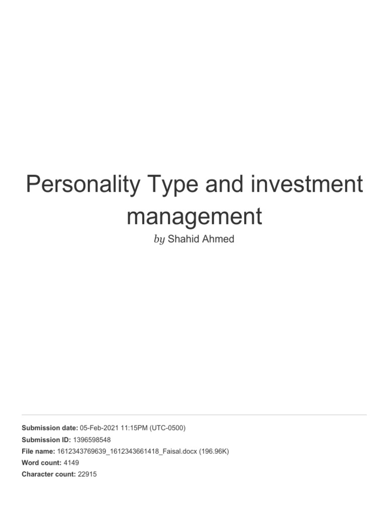 Personality Type and Investment Management | PDF