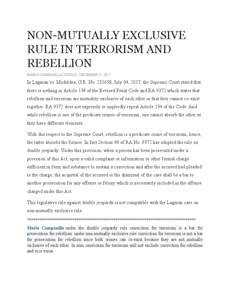 Non-Mutually Exclusive Rule | PDF