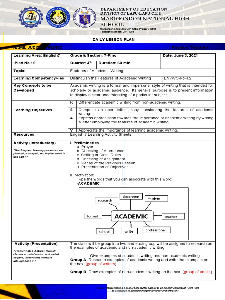 Features of Academic Writing | PDF | Lesson Plan | Learning