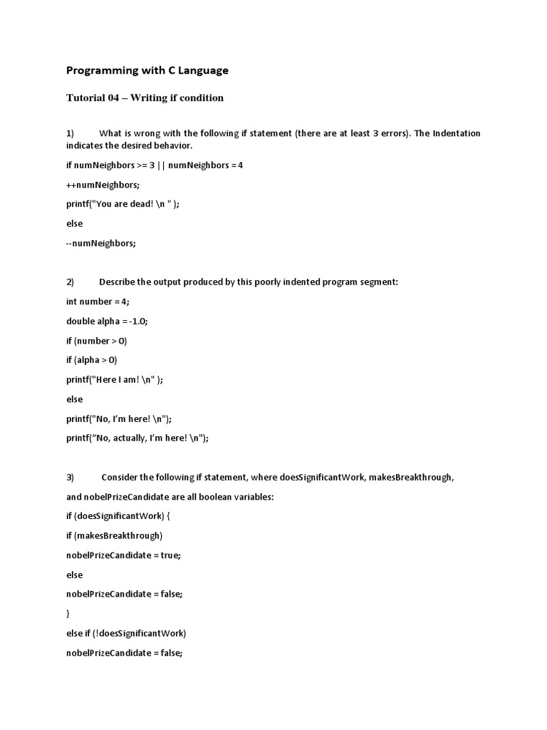 Programming With C Language Tutorial 04 Writing If Condition PDF