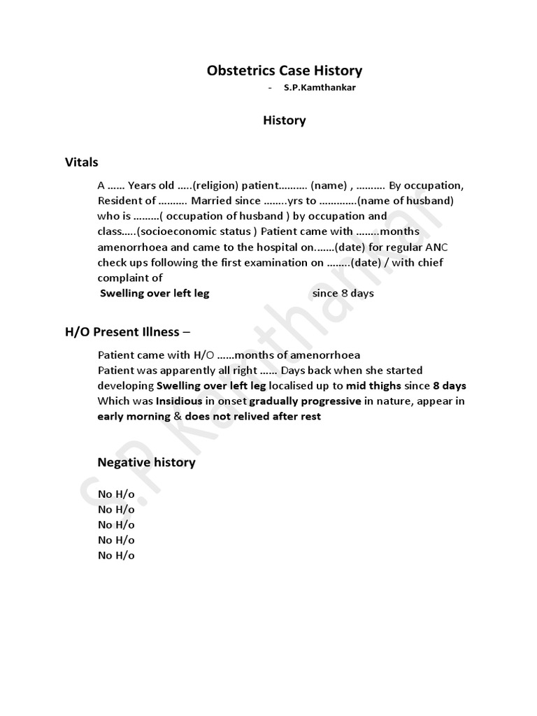 Obstetrics Case History by S.P.kamthankar | PDF | Pregnancy | Menstruation