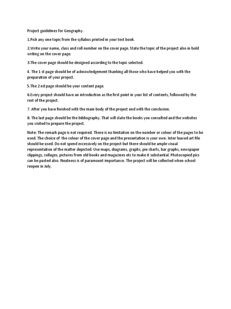 Geography Project Guidelines for Class 10 | PDF | Home & Garden | Art