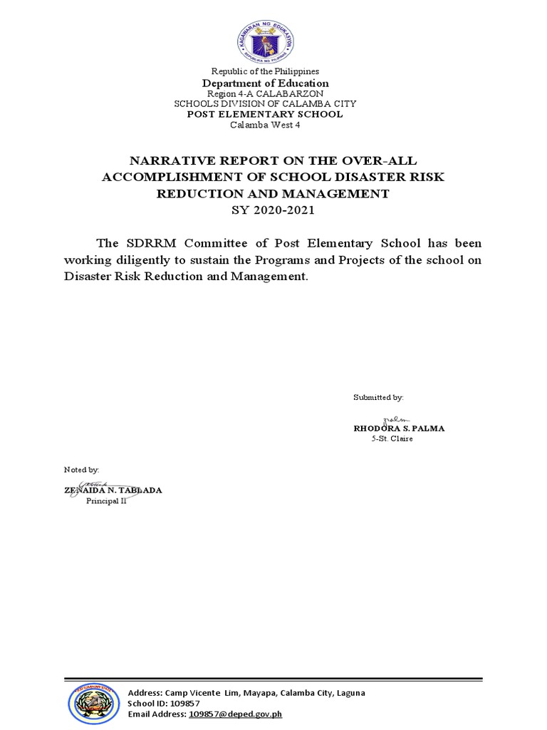 Narrative On The Over-All Accomplishment of SDRRM SY 20-21 | PDF
