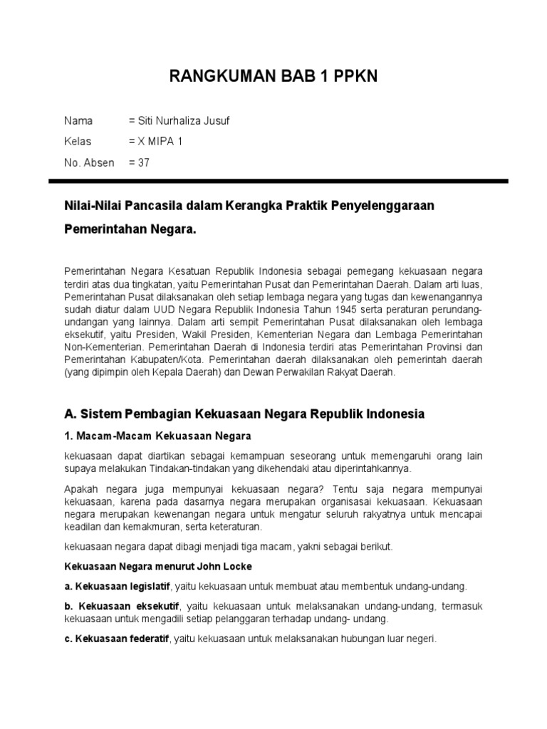 Rangkuman Bab 1 PPKN | PDF