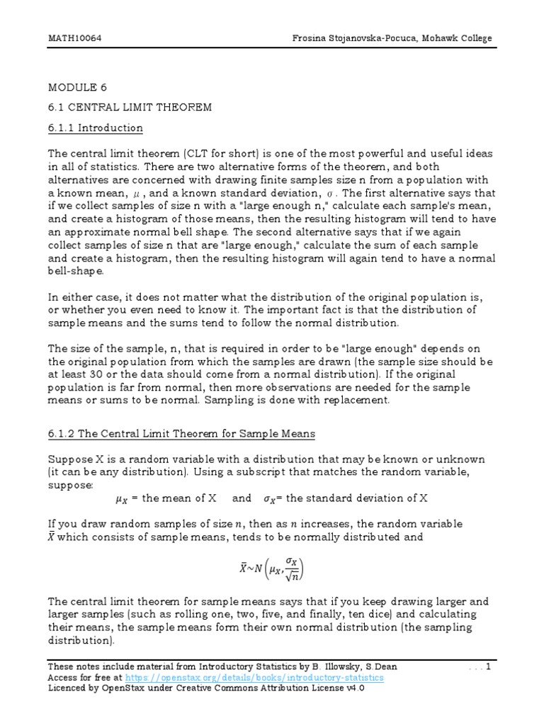 6.1 Central Limit Theorem | Download Free PDF | Mean | Probability ...